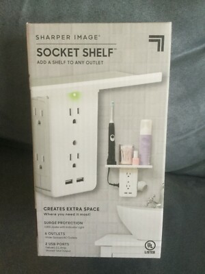 SHARPER IMAGE SOCKET SHELF 6 OUTLETS WITH 2 USB PORTS - BRAND NEW IN ...