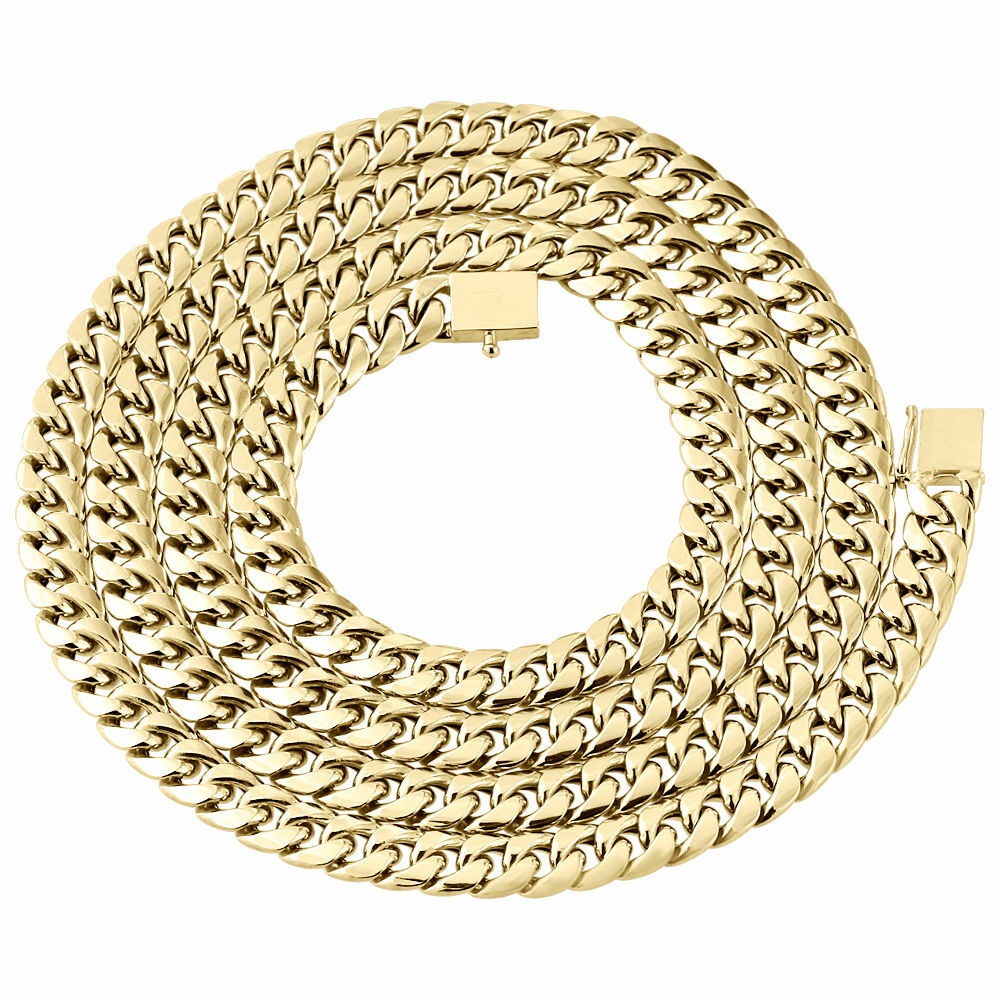 10K Yellow Gold Semi Hollow Miami Cuban Chain Box Clasp 6mm Necklace 20 ...