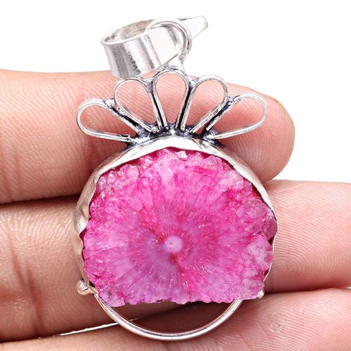 Pendant Pink Solar Drusy Gemstone Gift For Her Silver Jewelry 2" | eBay