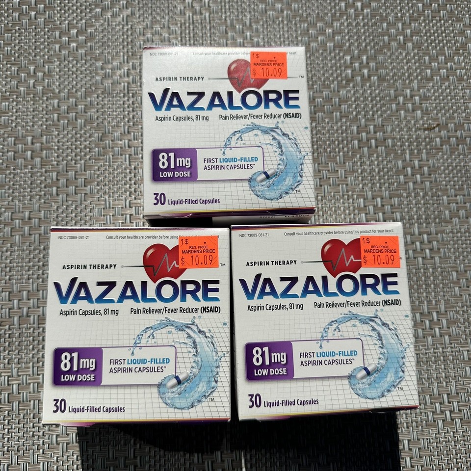 3 Vazalore 81mg Low Dose Liquid-Filled Aspirin (30 Caps each) 1/25. New ...