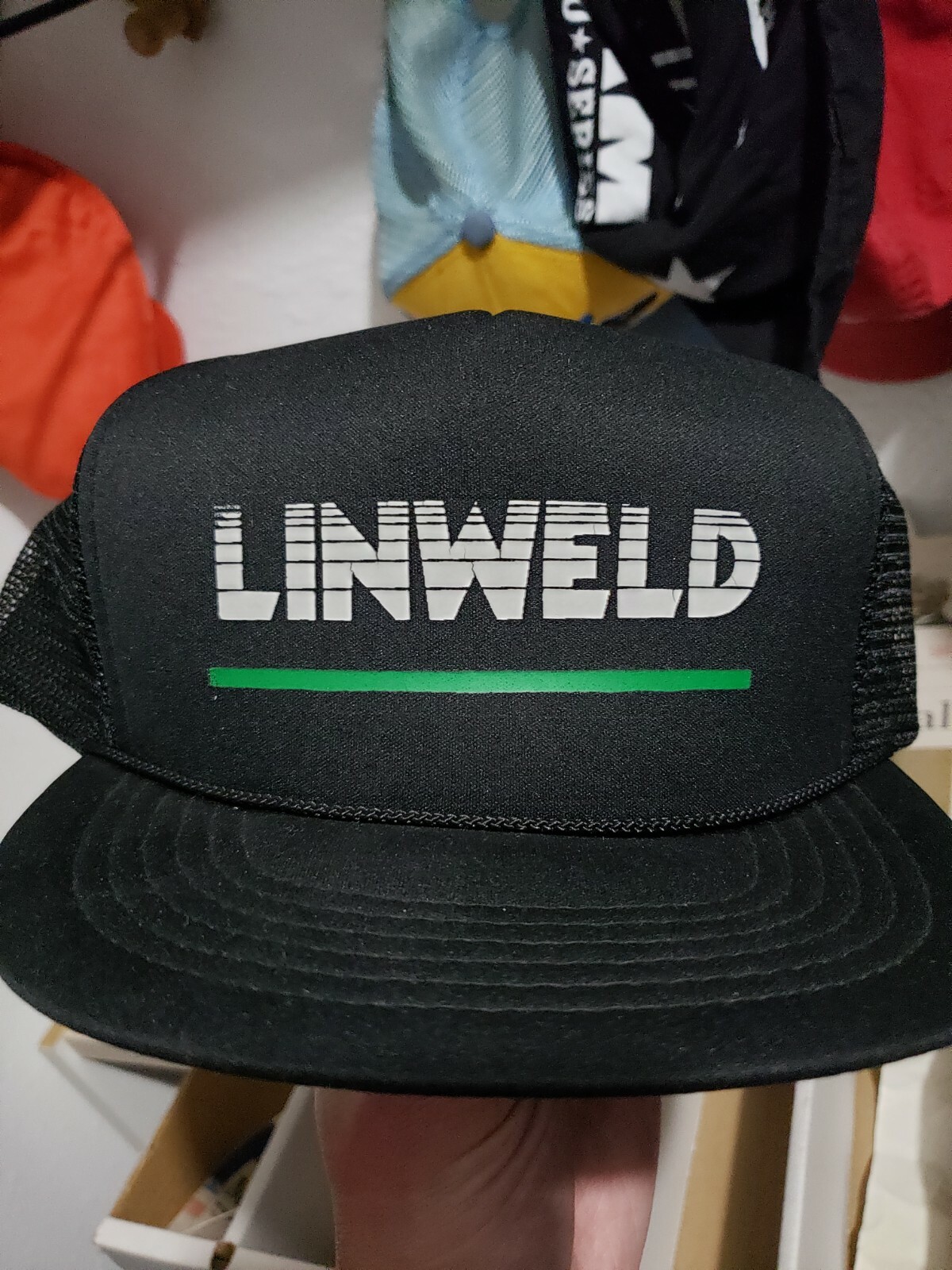 Vintage LINWELD trucker snapbacK Hat BLACK Mesh CAP U… - Gem