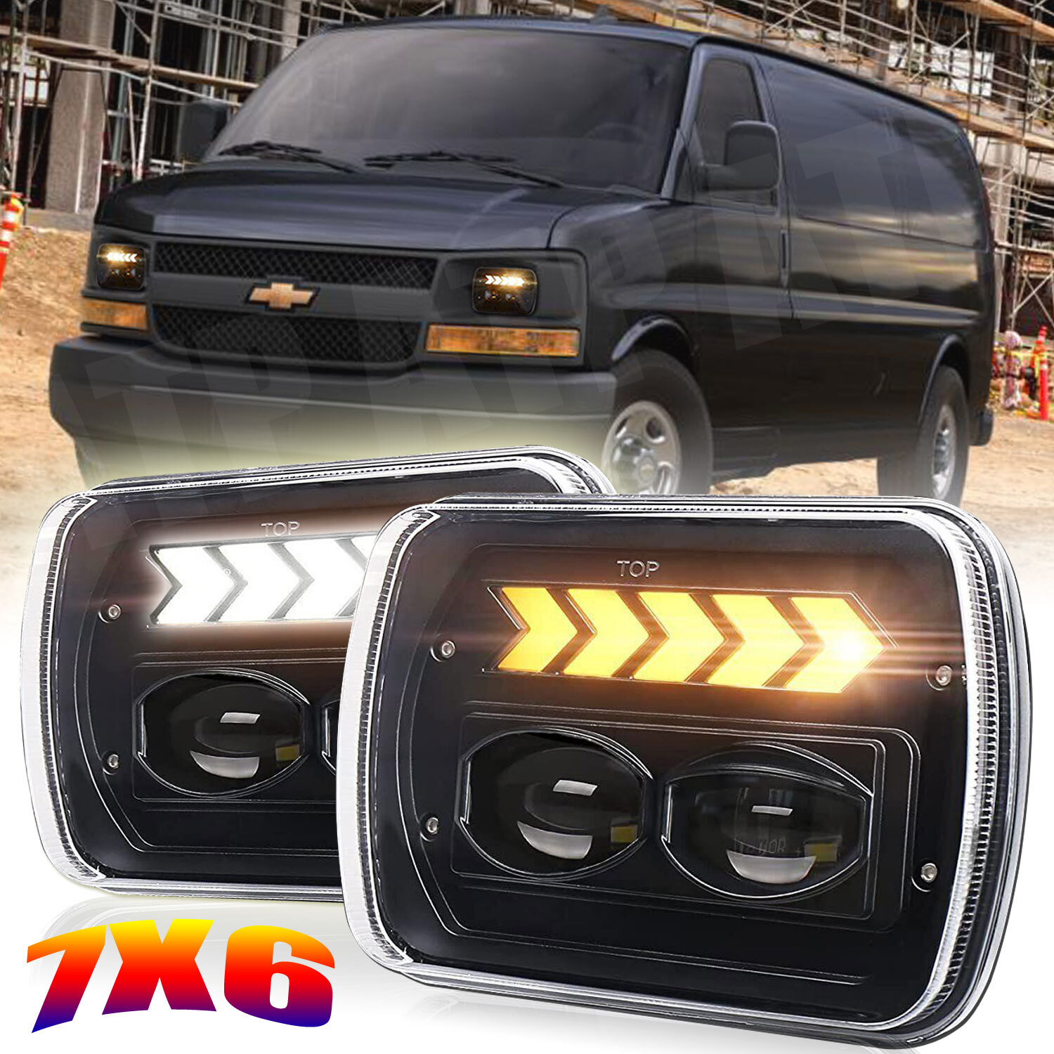 For Chevy Express Cargo Van 1500 2500 3500 Pair 7x6 5x7 LED Headlights ...