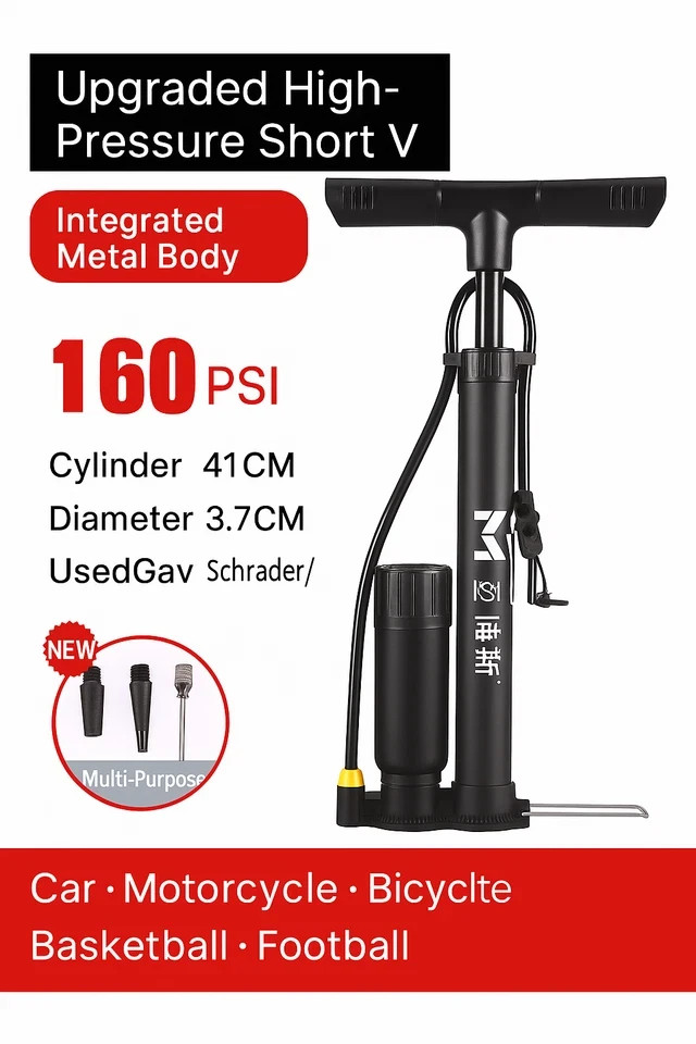 Bike Floor Pump 160PSI Air Pump with Gauge Presta & Schrader Valves ...