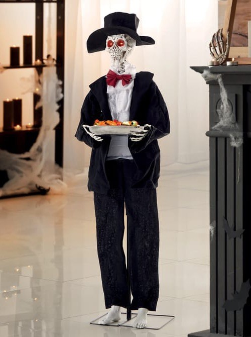 Halloween Animated 4ft Spooky Butler Skeleton Prop Skull Ghost ...