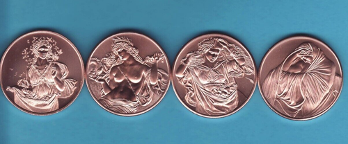 FOUR SEASONS 4 Coin Set SPRING Summer AUTUMN Winter 1 oz Copper Rounds ...