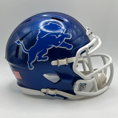 Detroit Lions CUSTOM Metallic Blue - White Facemask Mini Football ...