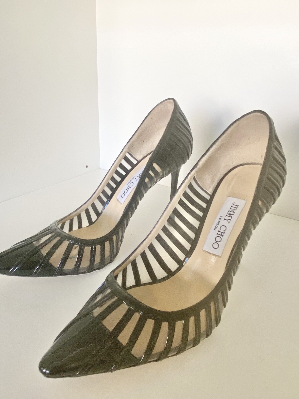 Jimmy Choo Romy 100 Black Patent Leather Caged Heels … - Gem