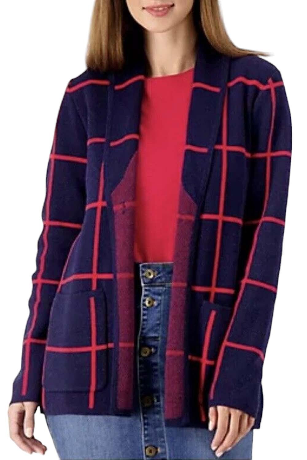 Denim & Co. Jacquard One Button Sweater Coat w/ Pockets Navy | eBay