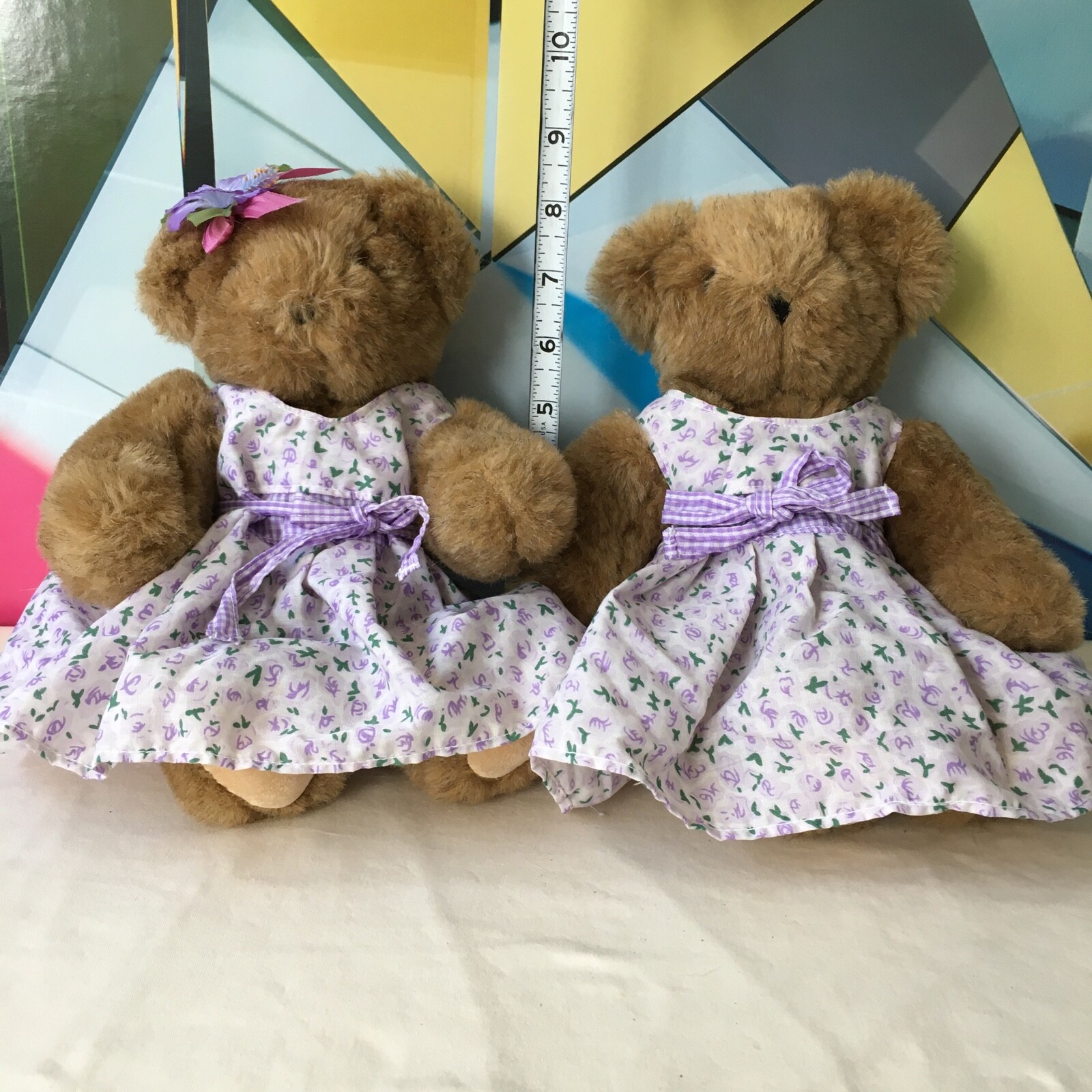Set of 2 Vermont 8" Teddy Bear Plush w/ Floral Dress Stuffed Toy Animal ...