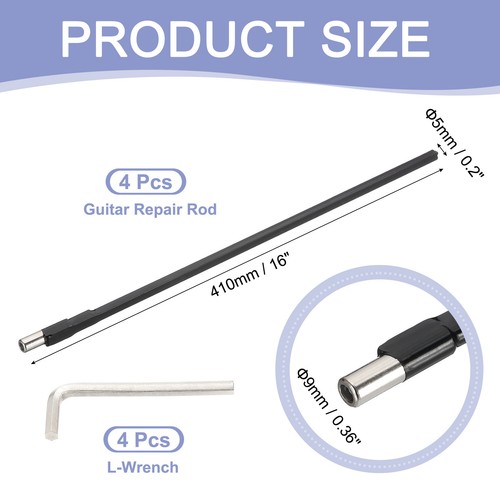 4 Pack Guitar Two Way Rod, 410mm Low-Profile Guitar Rod with L-Wrench ...