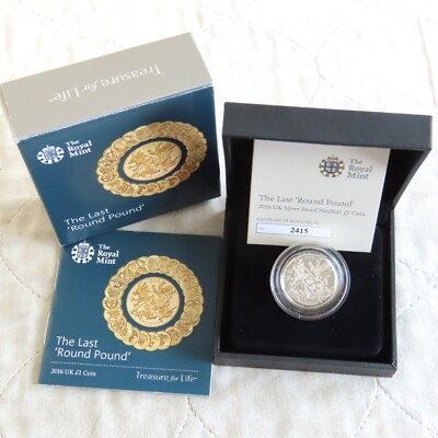 2016 UK LAST ROUND POUND PIEDFORT £1 SILVER PROOF - boxed/coa/outer ...