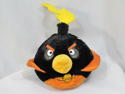 Angry Bird Space Bomb Bird Plush 8" Black w/ Orange Cape Yellow Flame ...