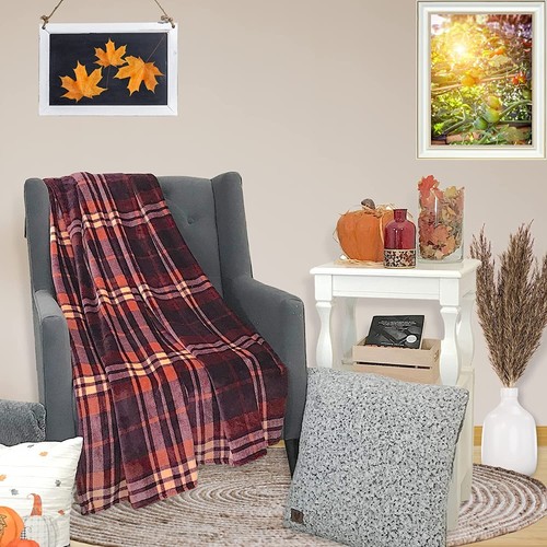 Farmhouse Throw Blanket: Soft Burgundy Red Cream Plaid Design NWOP | eBay