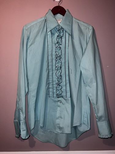 VINTAGE AFTER SIX RUFFLE TUXEDO SHIRT turquoise PROM WEDDING | eBay