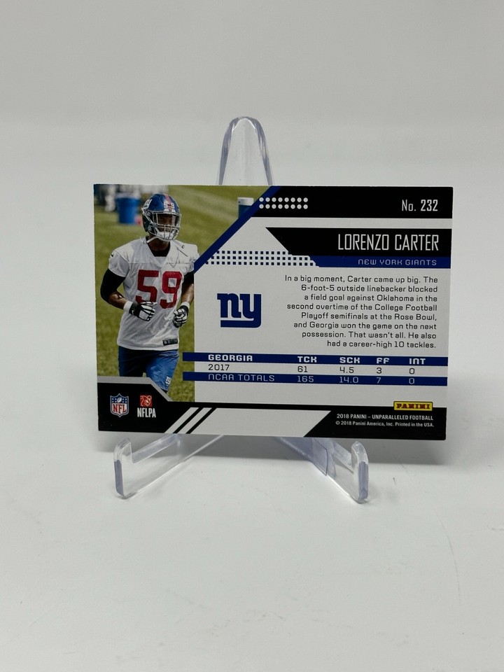 2018 Unparalleled Football Lorenzo Carter Card #232 | eBay