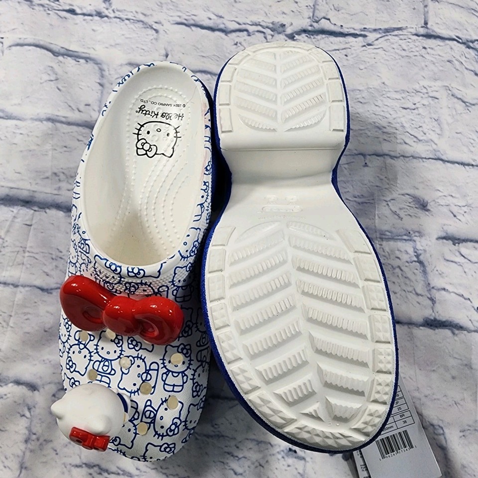 Crocs Hello Kitty Siren Clogs WOMENS 9 White Blue Metallic Soles ...