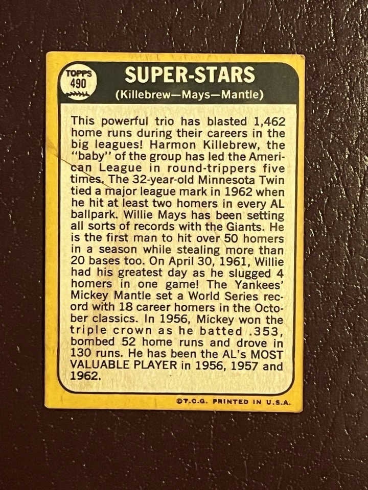 1968 Topps Super-Stars Killebrew, Mays, Mantle *rd* | eBay