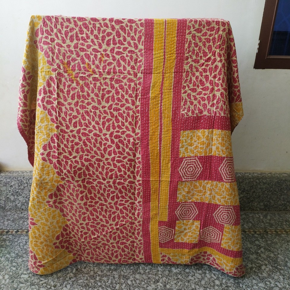 Indien Handmade Quilt Vintage Kantha Bedspread Throw Cotton Blanket ...