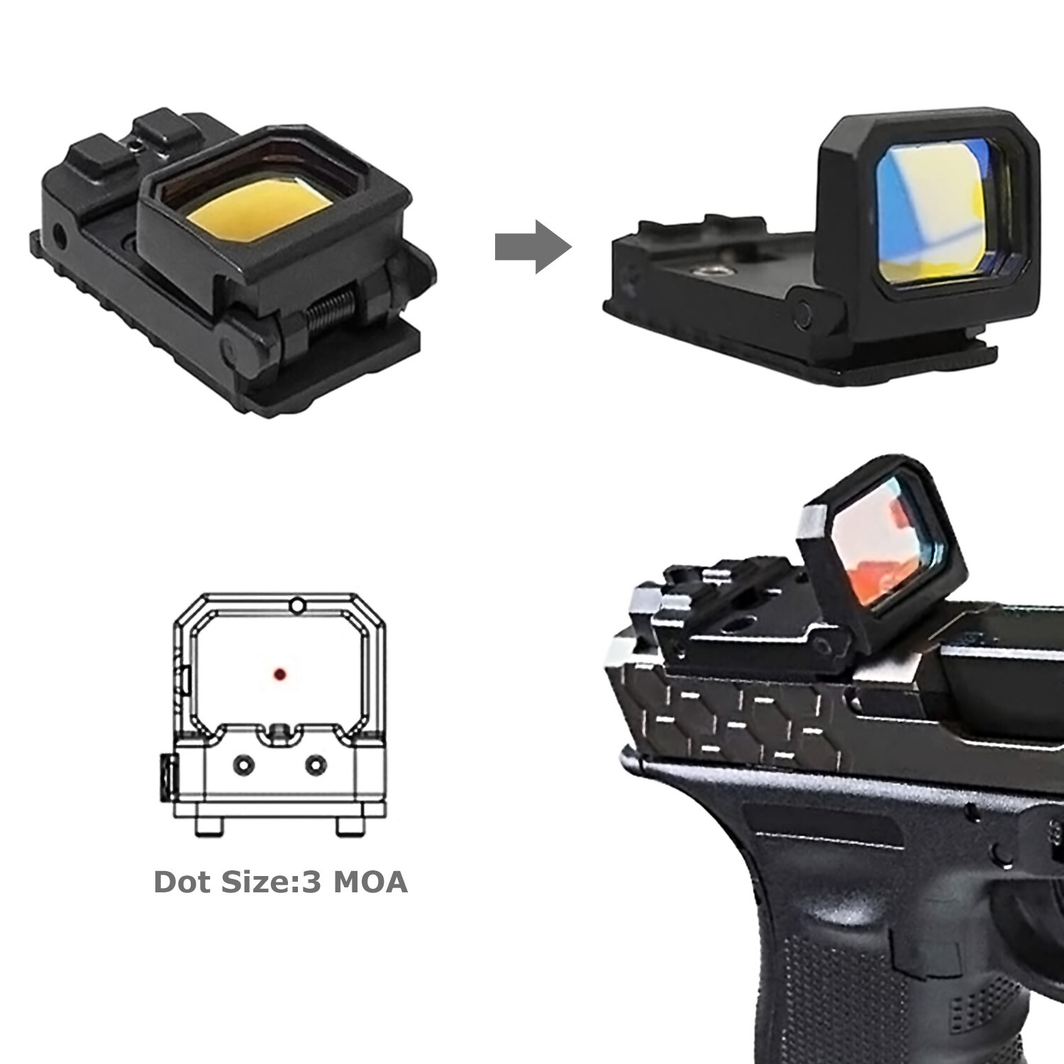 Mini Folding Flip Up Red Dot Sight Holographic Reflex Sight RMR For ...