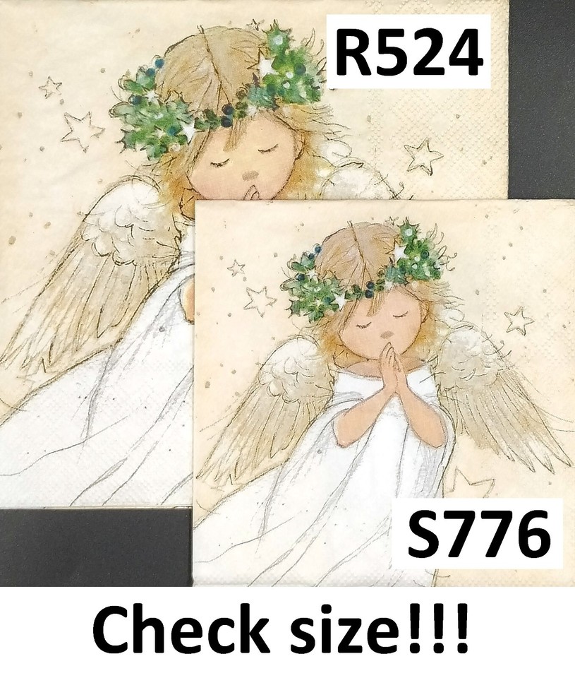 R524# 3 x Single Paper Napkins For Decoupage Christmas Praying Angel ...