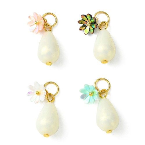 100x Acrylic Pearl Teardrop Flower Plastic Charms Pendants for DIY ...