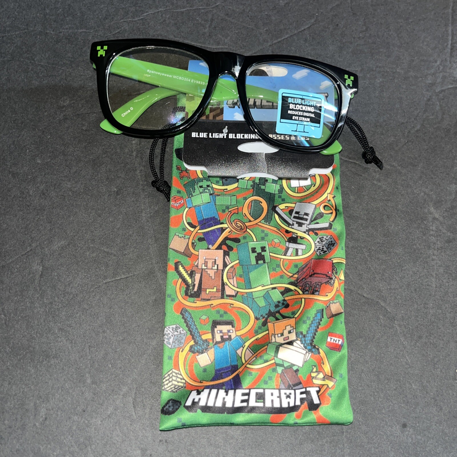 Minecraft Blue Light Blocking Glasses & Case Set New