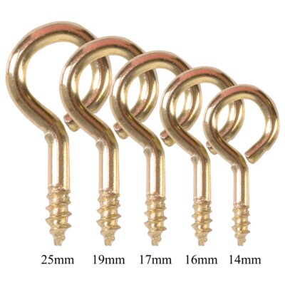 100x PACK SCREW EYE HOOKS Size 14mm/16mm/19mm/25mm Hanging Loops Craft ...