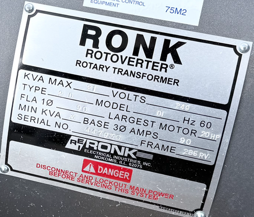 RONK Rotary Phase Converter Transformer – Model 2D – 21 KVA Max – 240V ...