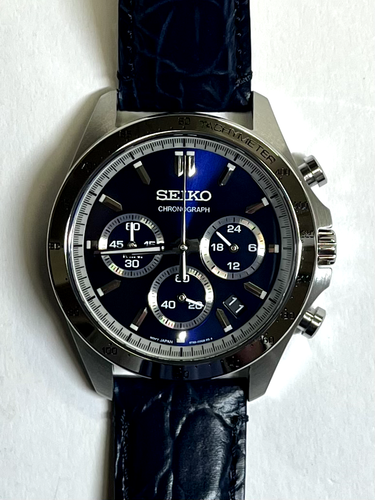 SEIKO SPIRIT SBTR019 Chronograph Quartz Blue Face Men's Watch Leather ...