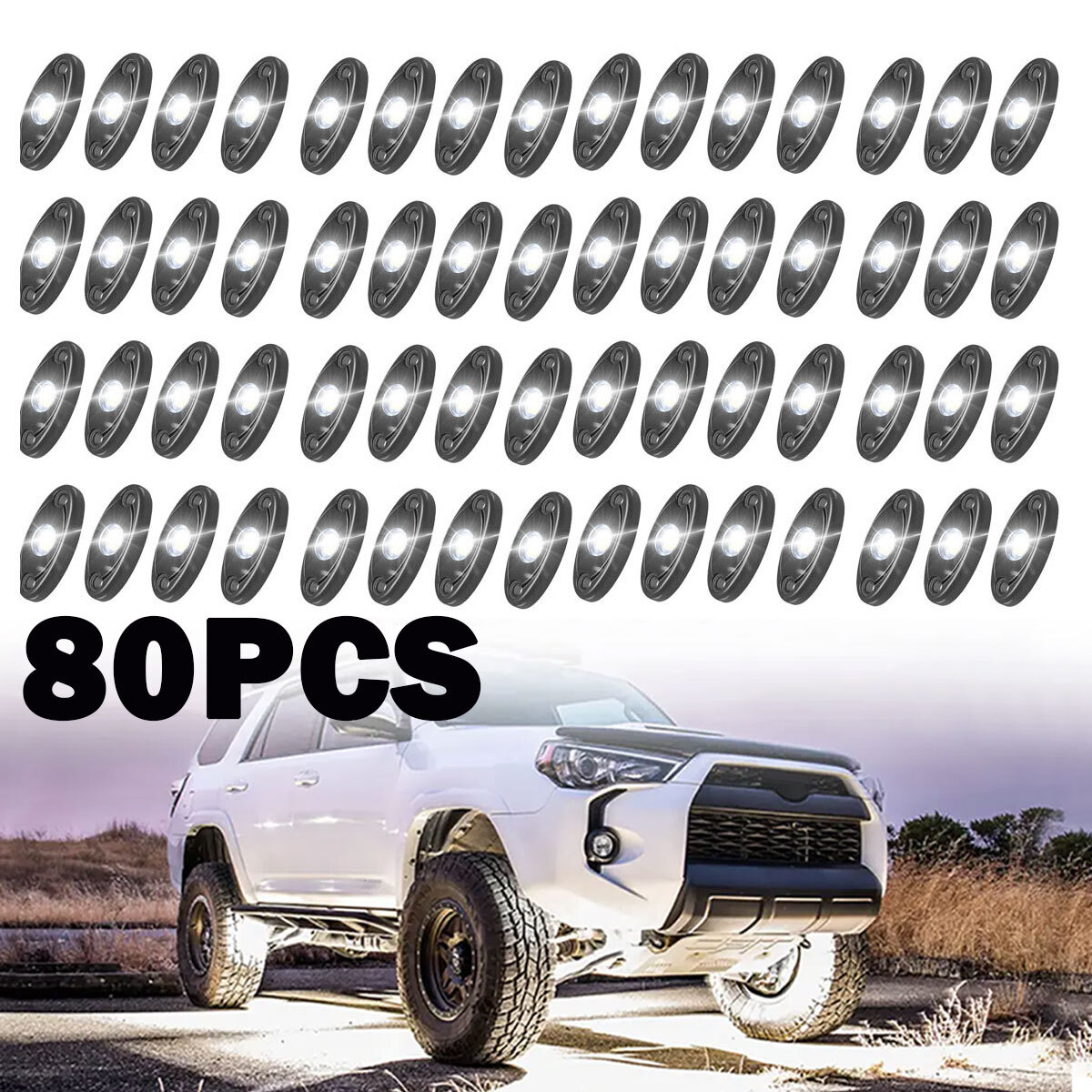 White 80Pods LED Rock Lights For Jeep Offroad Boat Truck UTV ATV ...
