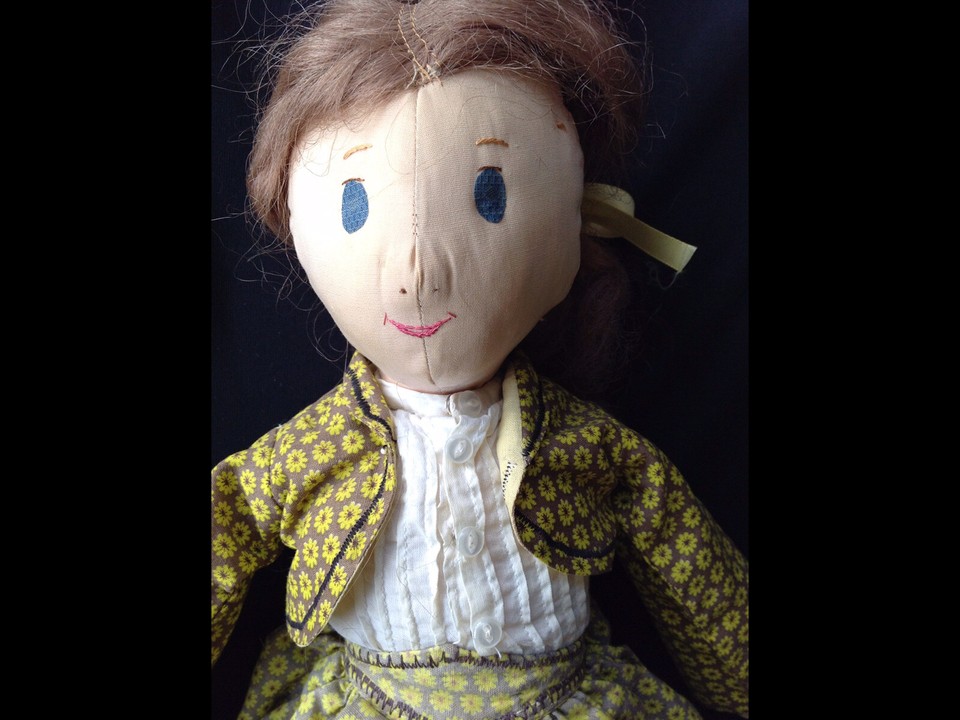 Antique Rag Doll Cloth Folk Art 20” Brown Hair Prairie Girl Embroidery ...