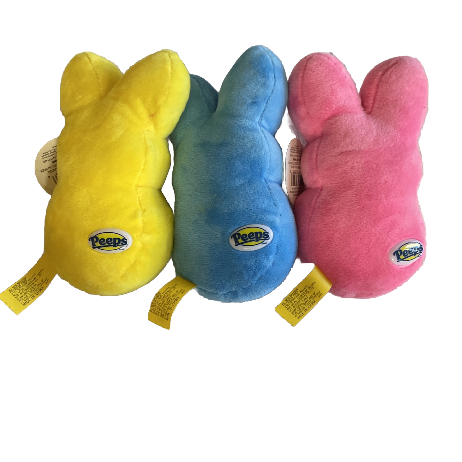 Peeps Plush Bunny - Yellow Blue & Pink Beaded Plush on Bottom Set Of 3 ...