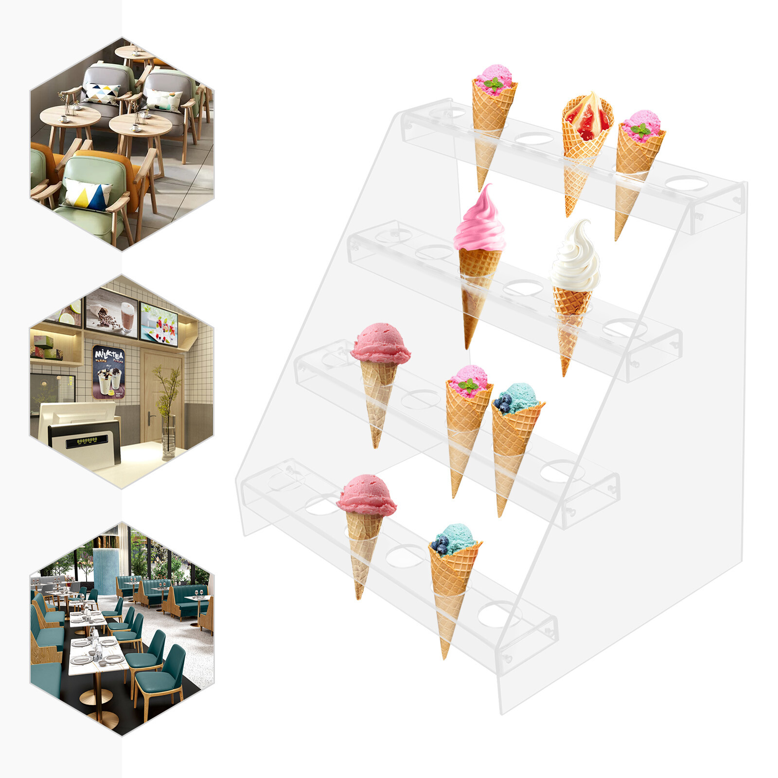 24 Hole Ice Cream Cone Serving Holder Clear Acrylic Food Cone Display ...