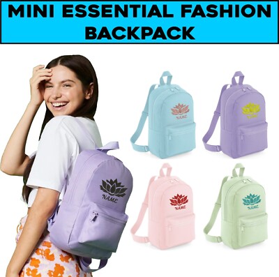 Personalised Embroidered Lotus Flower Text Mini fashion backpack School ...
