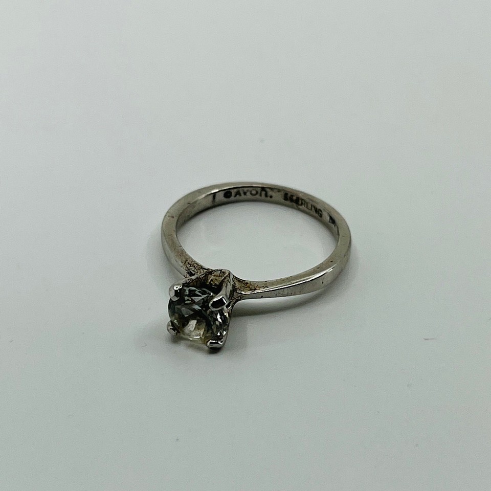 Vintage Avon 925 Sterling Silver Round Cubic Zirconia Solitaire Ring ...