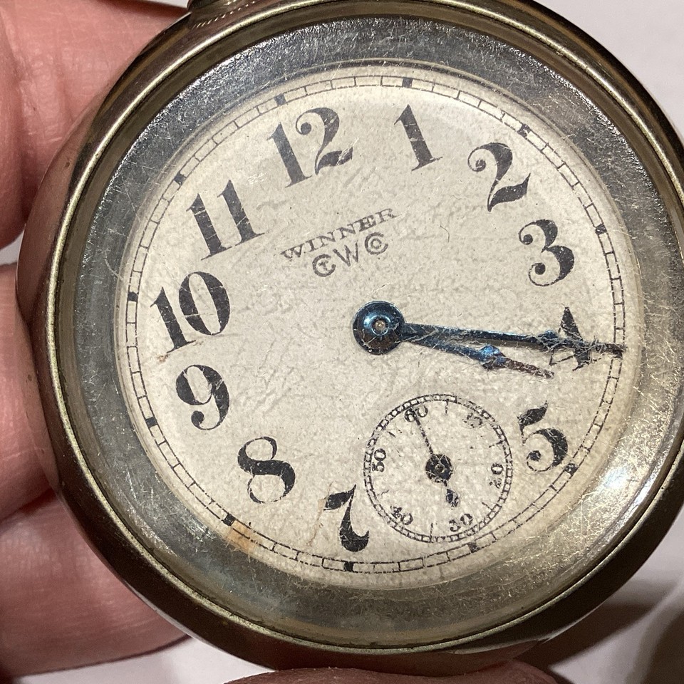 Illinois Watch Case Co Nickel Silver Train Pocket Watch Engraved Winner ...