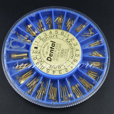 120 Pcs/Box Dental Conical Endo Screw Posts Kits Assorted Drills Gold ...