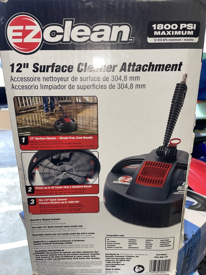 12 Inch EZ Clean Pressure Washer Surface Cleaner Attachment / 1800 PSI ...
