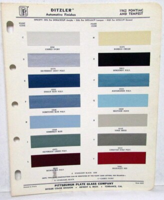 1962 Pontiac Color Paint Chips Leaflet Ditzler With Tempest PPG ...
