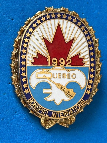 Curling Pin Quebec International Bonspiel 1992 Big Crown Brooch | eBay