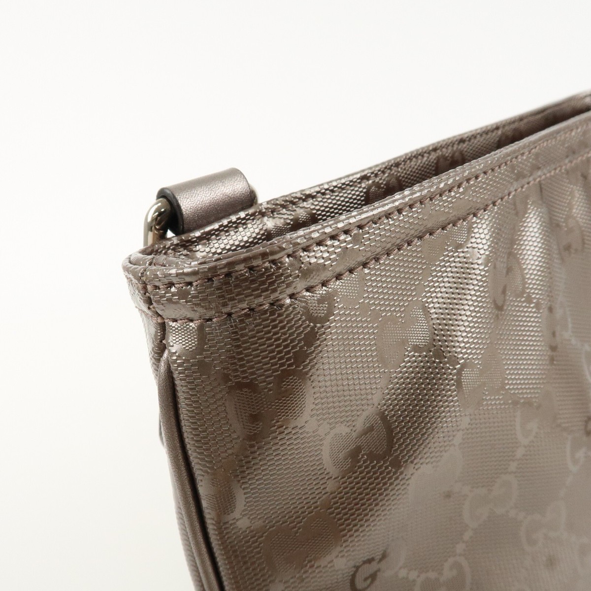 Auth GUCCI GG Imprime Shoulder Bag Metalic Beige PVC Leather Auth GUCCI GG Imprime Shoulder Bag Metalic Beige PVC Leather