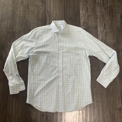 Twillory Men’s Large Button Shirt Long Sleeve Green White Gingham 17 36 ...