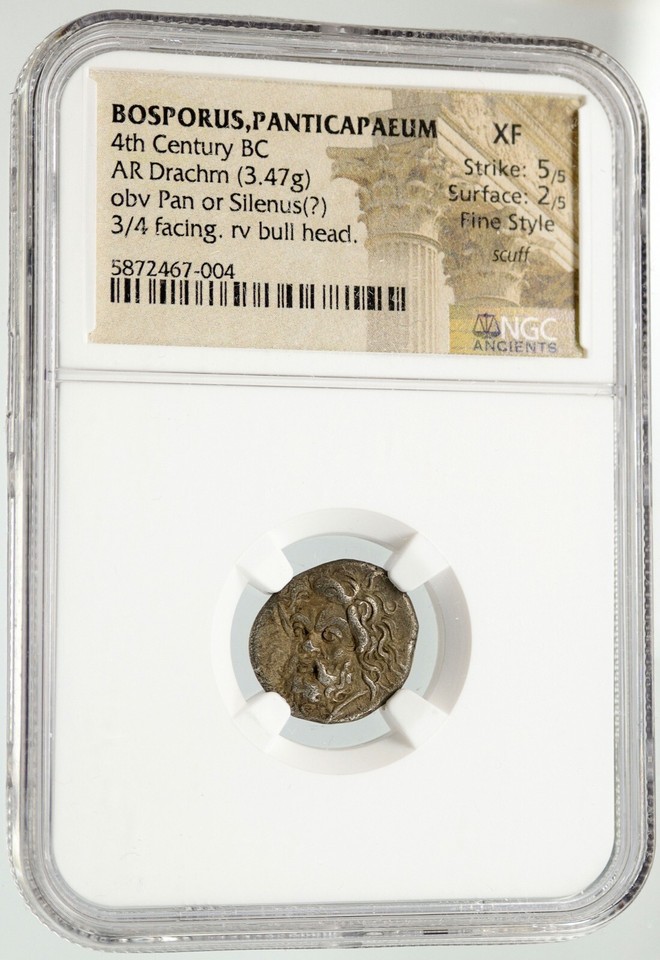 PANTIKAPAION in BOSPORUS Rare 340BC Facing Satyr Silver Greek Coin NGC ...