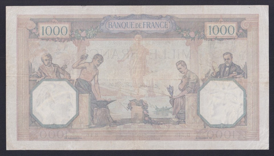 Banknote France 1000 FRANCS Ceres And Mercury 1927 P.-79A BB/VF | eBay