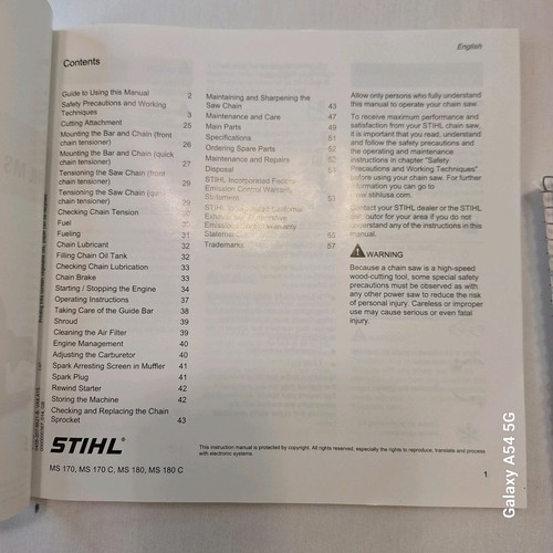 Stihl MS 170 180 Chainsaw Instruction Manual English and Spanish ...