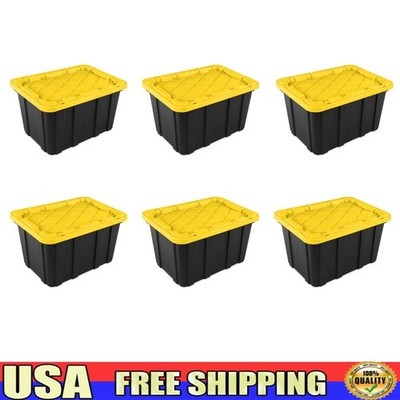Heavy Duty Industrial Storage Totes Snap-On Lid Stackable 27 Gallon 6 ...