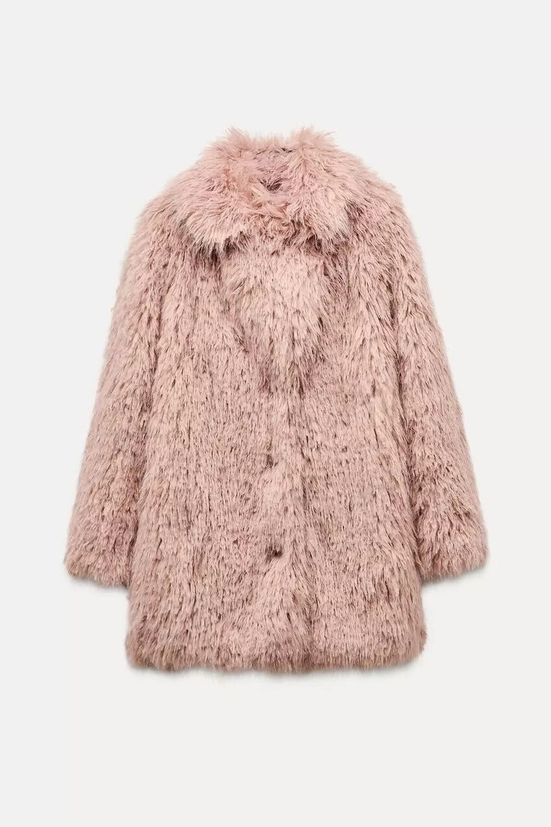 ZARA PINK FAUX FUR COAT ZW COLLECTION FW 24/25 SIZES XS REF ZARA PINK FAUX FUR COAT ZW COLLECTION FW 24/25 SIZES XS REF