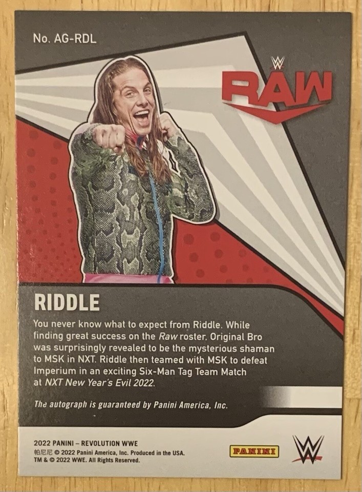 2022 Panini Revolution WWE MATT RIDDLE Auto Autograph WWE RAW | eBay