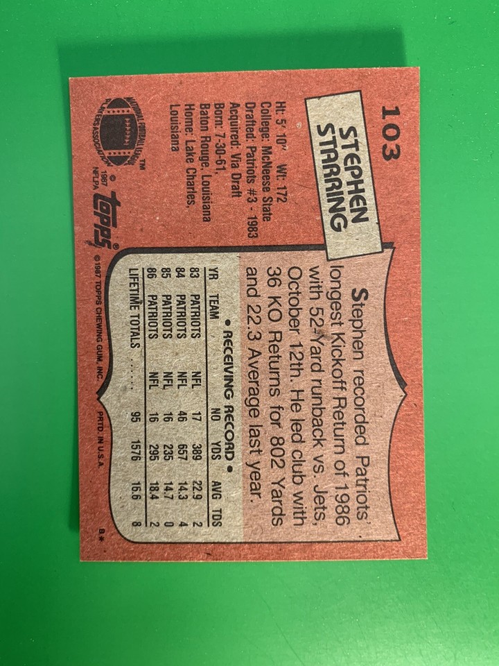 1987 Topps Stephen Starring #103 New England Patriots | eBay