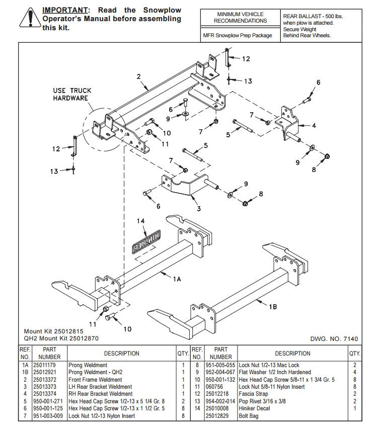 Hiniker Snowplow Mount - QH2, 2011-2014 Chevy/GMC K2500/3500HD ...